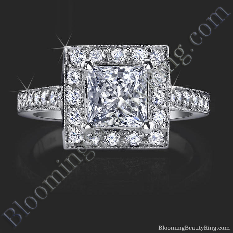 Low Set Princess Cut Diamond Halo Ring with Round Pave Diamonds – bbr399