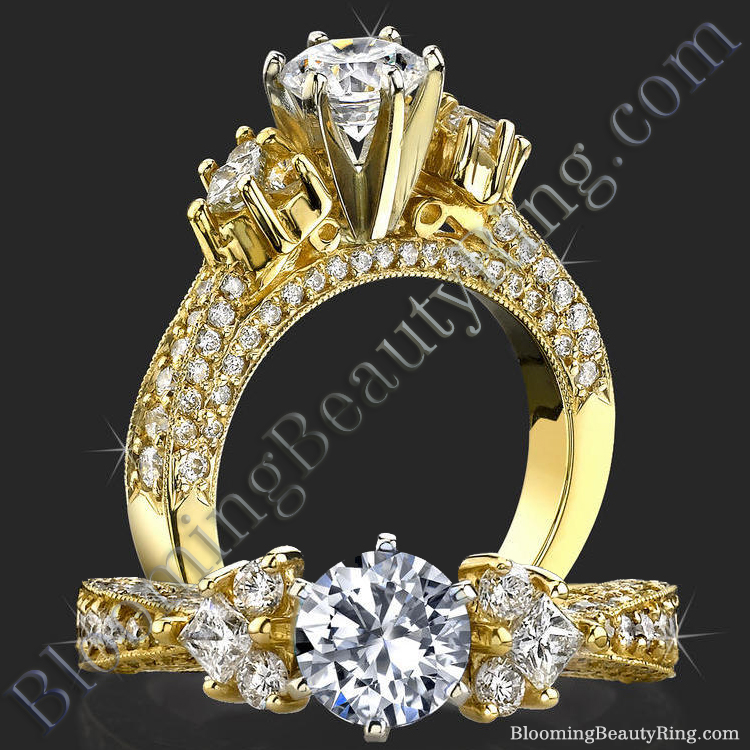 6 Prong Multi Shaped Graduated Diamond Pave Engagement Ring – bbr234