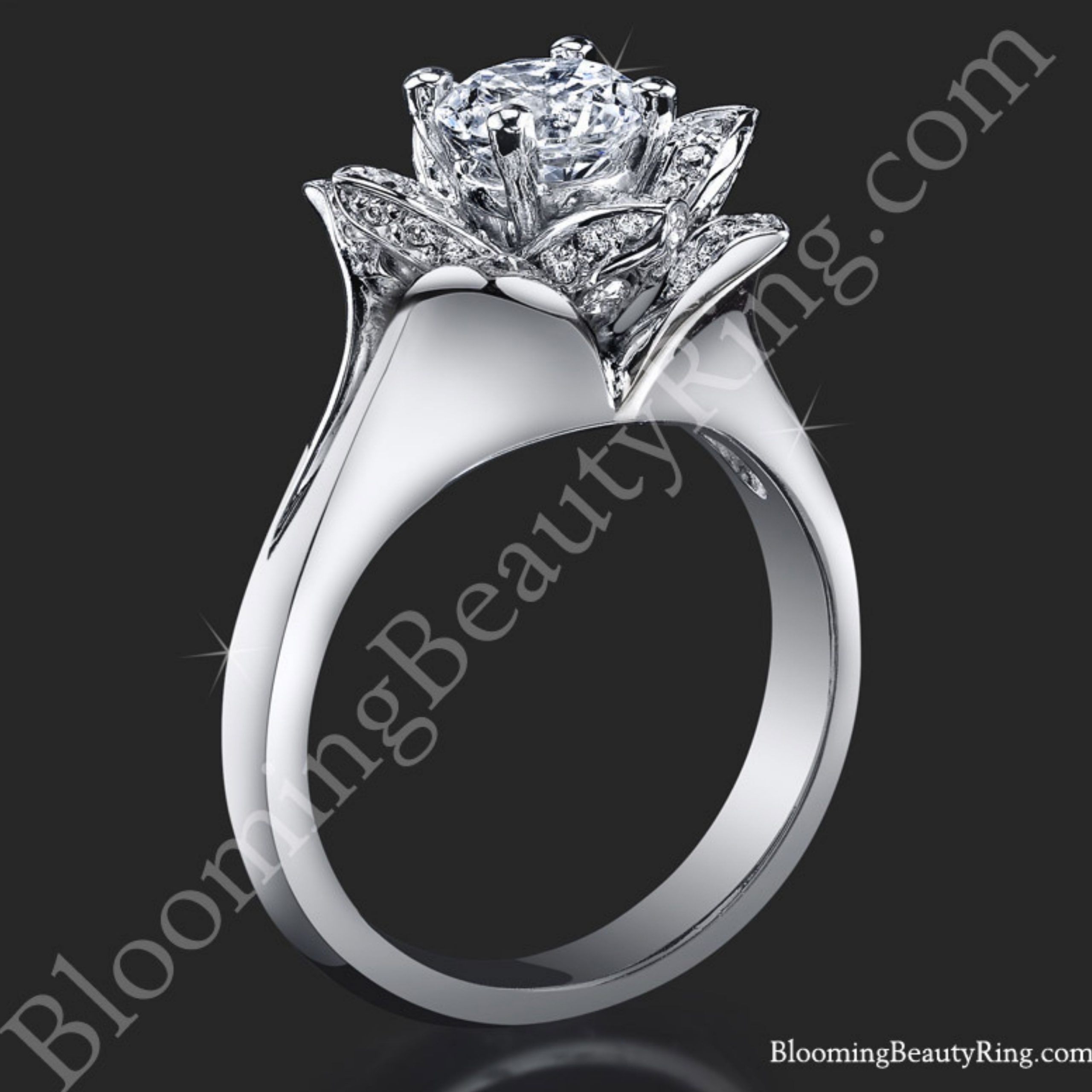 Lotus Ring 8 Petal .58 ct. Diamond Clean Split Shank Flower Ring bbr588-1