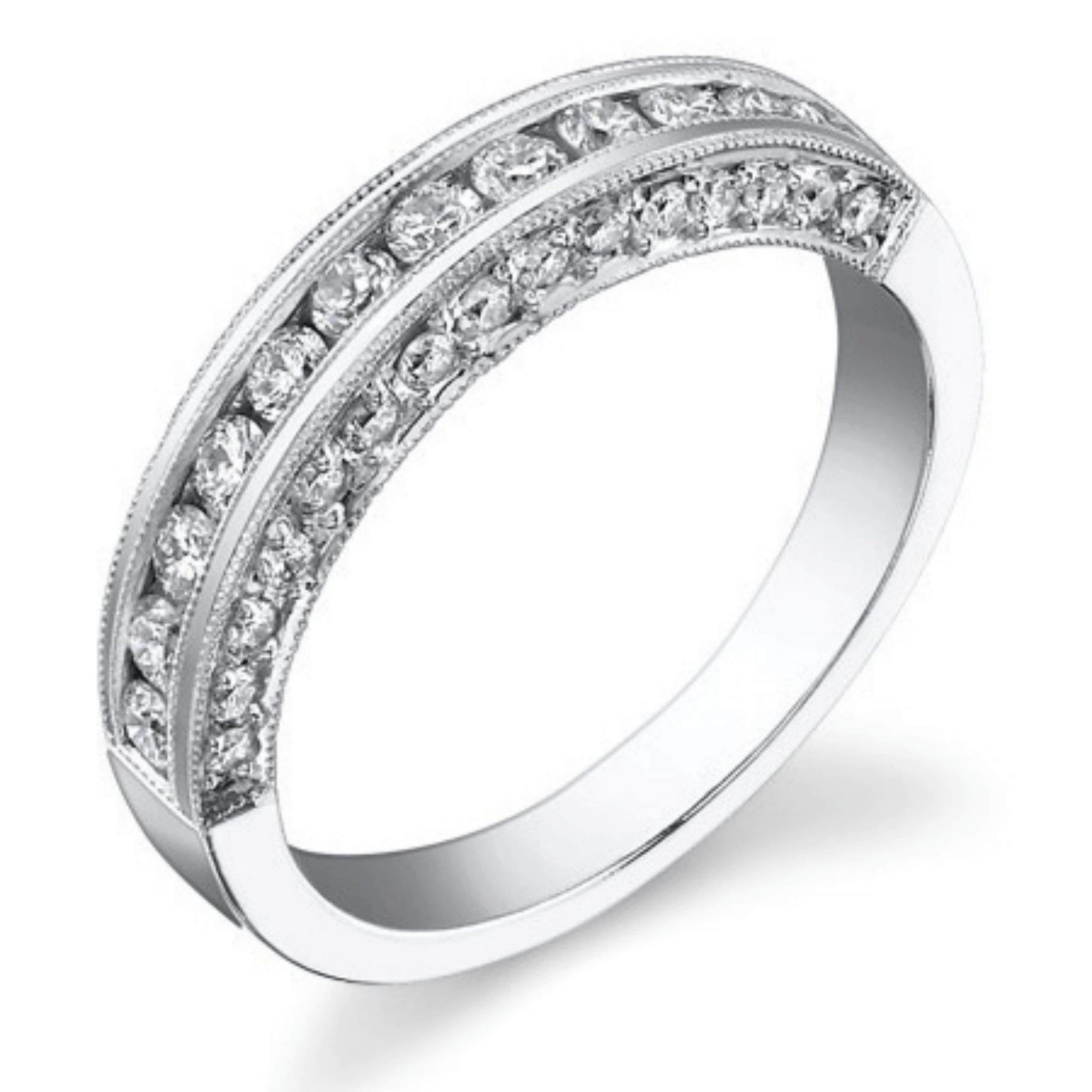 Vintage Inspired Half Circle Tapered Diamond Engagement Ring Set – bbr430ab